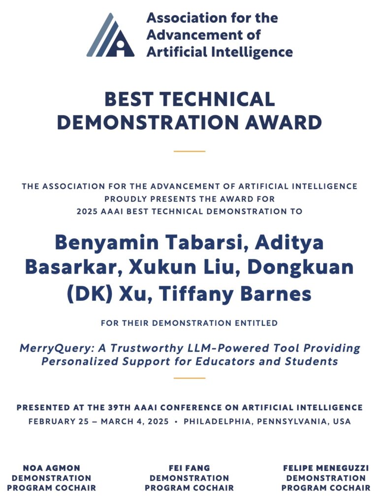 MerryQuery Wins Prestigious AAAI-2025 Demonstration Award for Advancing AI in Education ...